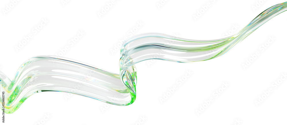 3d abstract liquid glass clear ribbon wave line isolated on transparent ...