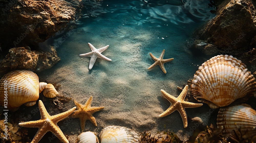 Colorful tropical shells underwater icon set frame of sea shells ...