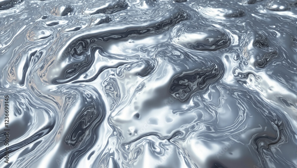 Dynamic lighting creates fluid shapes on liquid mercury Stock ...