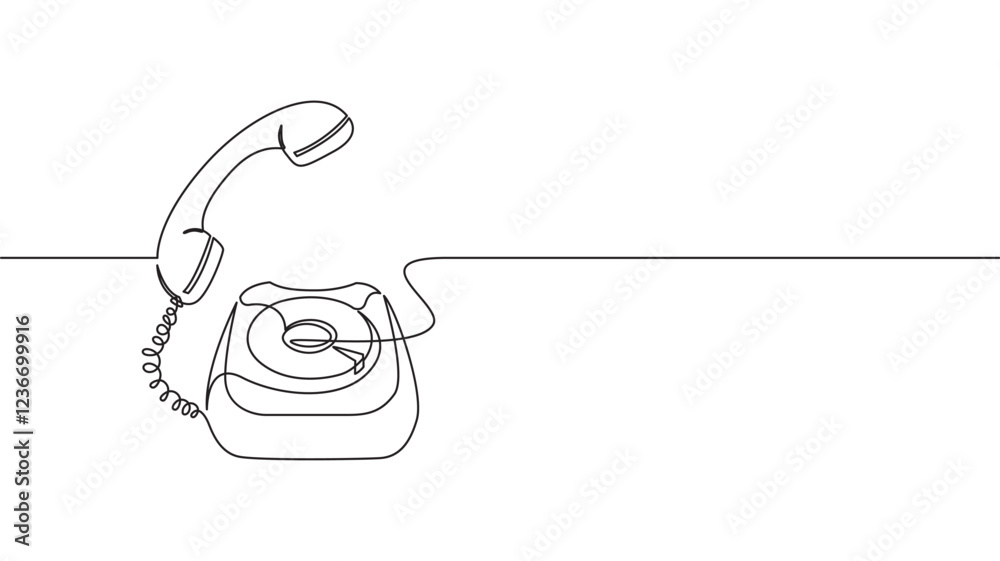 Continuous line drawing of a phone receiver on transparent background ...