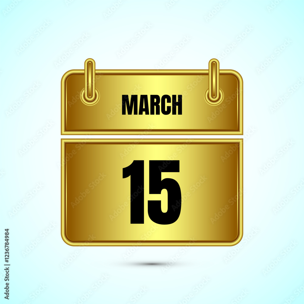 March 15 calendar and time planner on gold background. Daily calendar ...