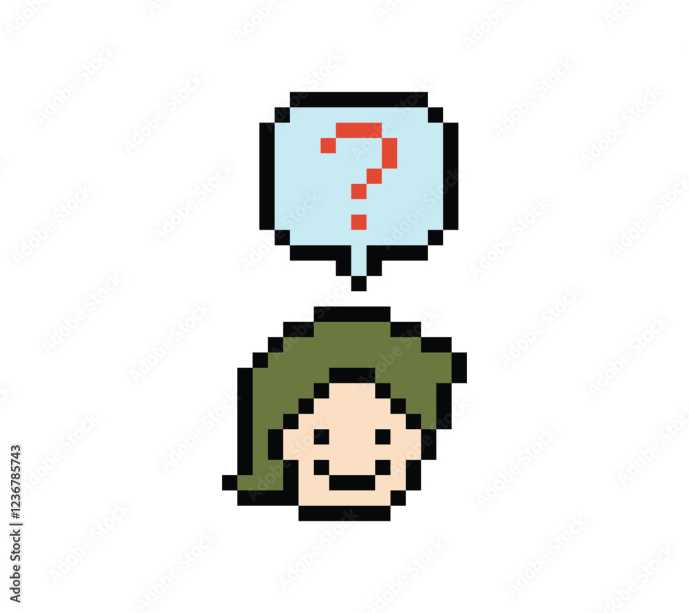 Cute pixel cartoon character man with question mark decoration 8 bit ...