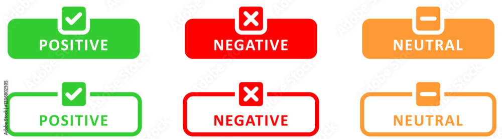 Positive and negative neutral label banner button with check mark icon ...