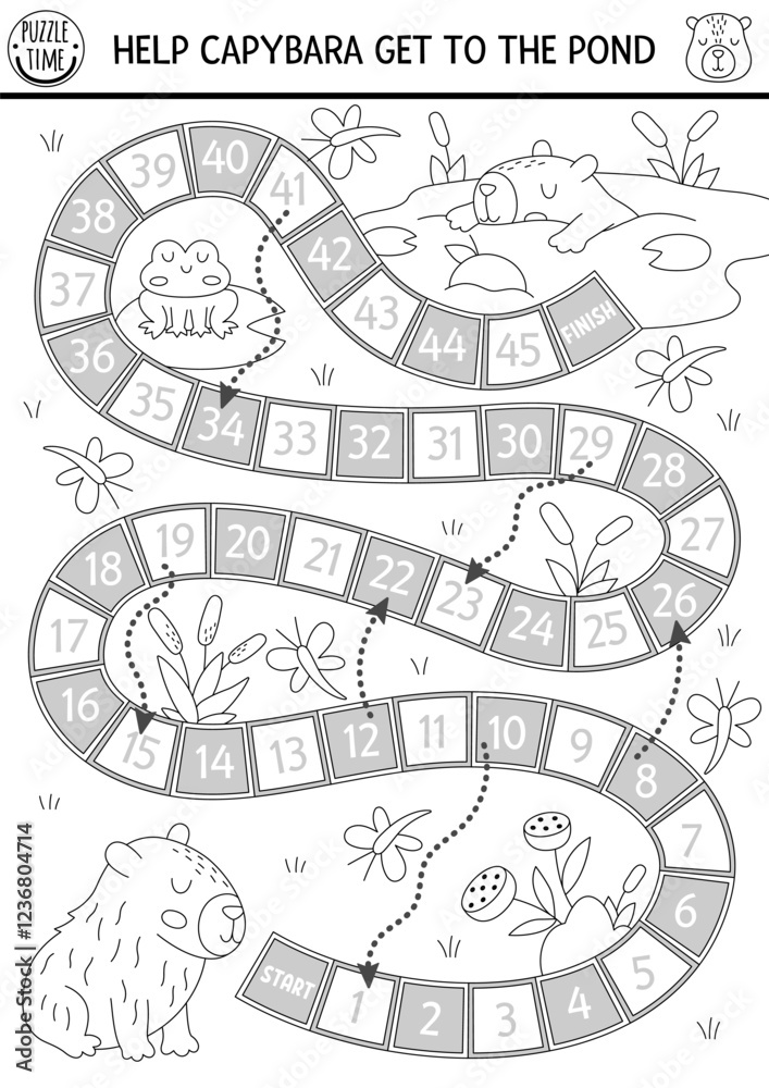 Capybara black and white dice board game with nature background ...