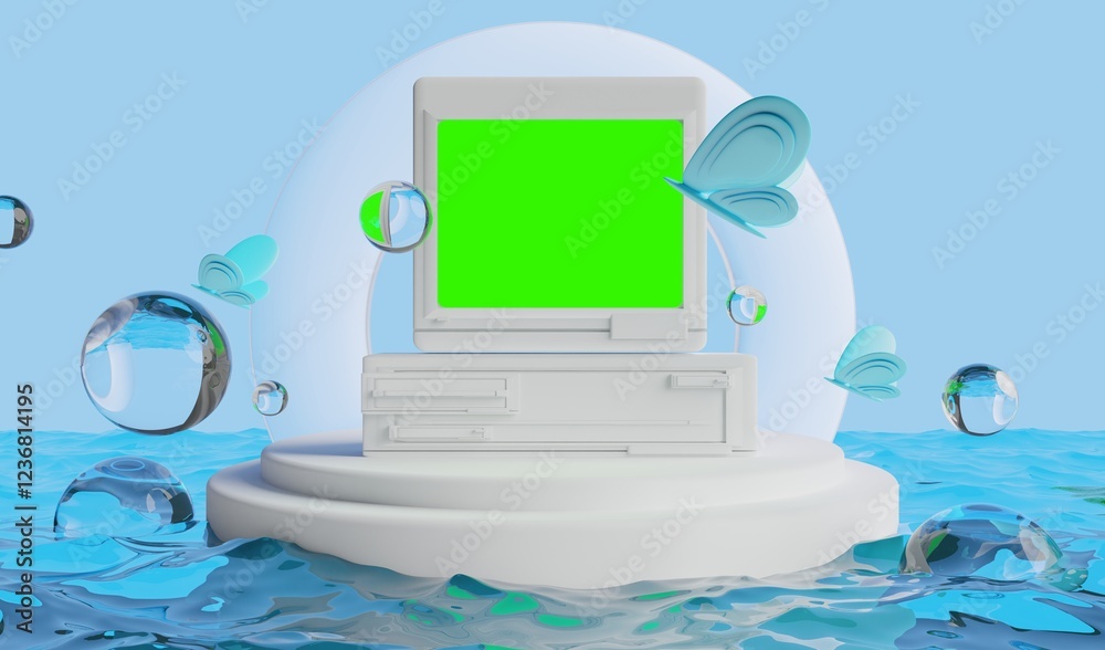 retro-future y2k 2000s frutiger aero aqua web 2.0 gloss with stage ...