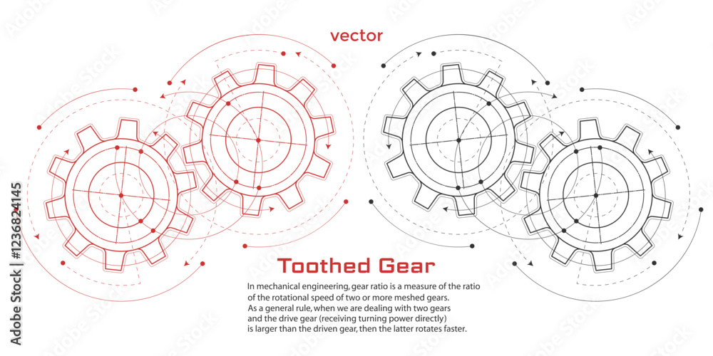 Gears. Technical drawing of gear .Engineering industry. Technology ...