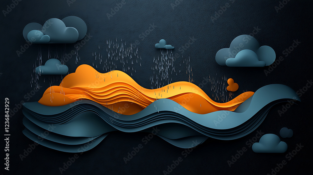 Dynamic rainfall density map displaying organic flow shapes digital art ...