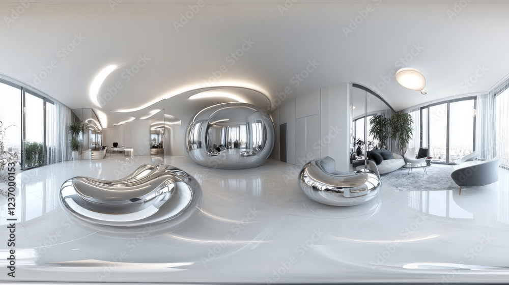 360 degree full panorama environment map of modern luxury silver white ...