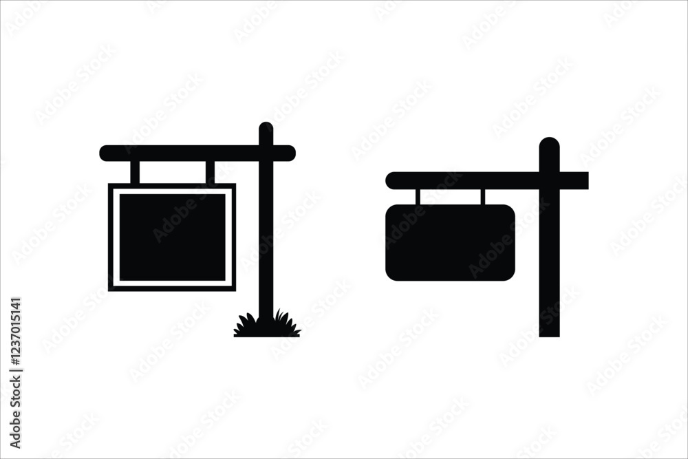 Sign designs with two different shapes and placements on wooden posts ...