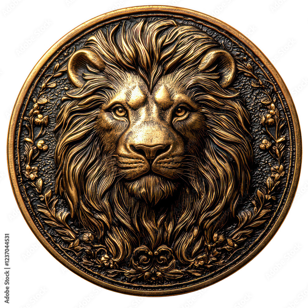gold coin with a lions head isolated on transparent background Stock ...