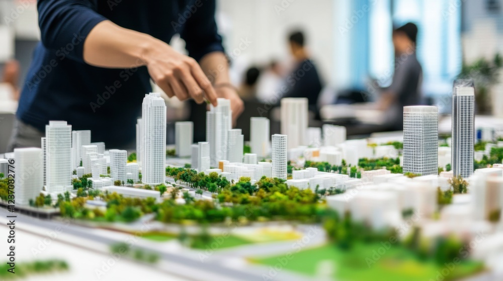 An urban planner designing sustainable city infrastructure in a city ...