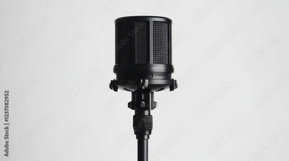 Black Studio Condenser Microphone on Stand: High-Quality Audio ...
