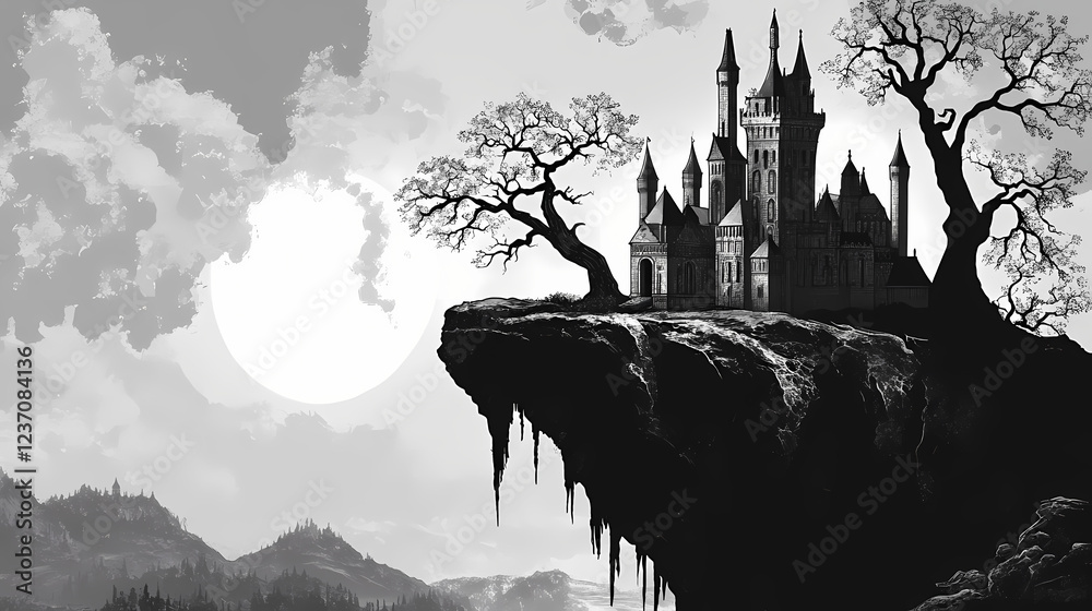 Gothic architecture, a high-fidelity image of a gothic castle on a ...