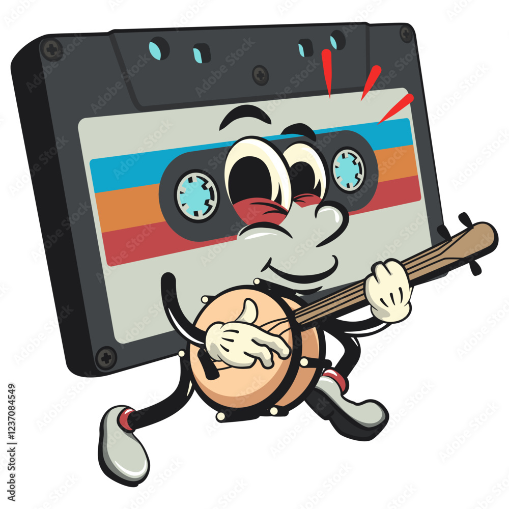 Cute retro cassette vektor illustration mascot character playing the ...