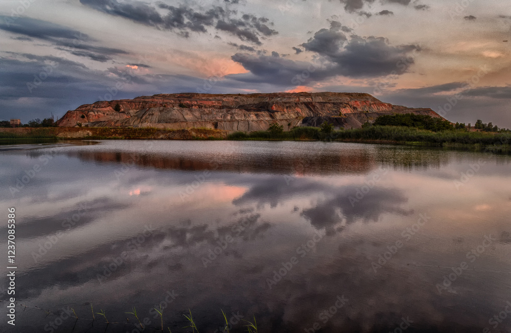 A waste heap in Ukraine, accumulation of waste from depleted soil rocks ...