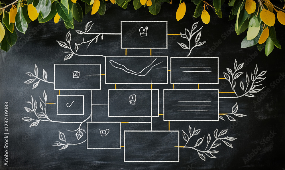 An organizational chart on a chalkboard with a classic UI design, ideal ...