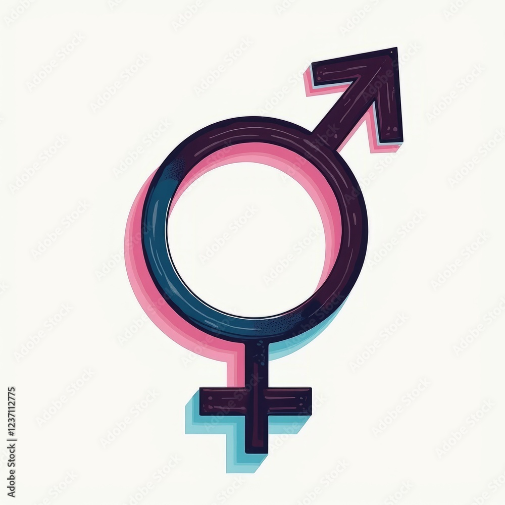 Gender symbol combining male and female elements, bold colors, and ...