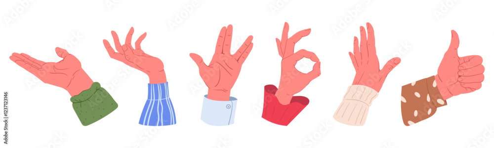 Cartoon hands gestures. Hand palm with elegant gesture, human hands ...