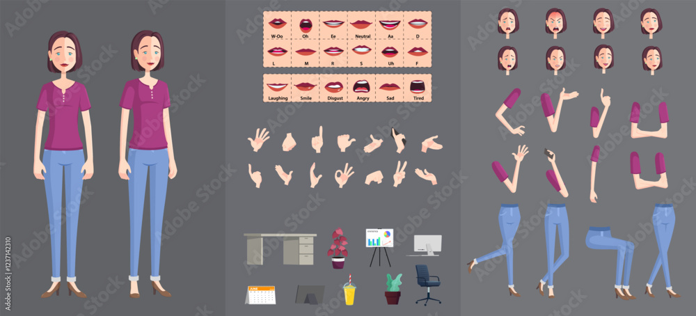 Praca wektorowa bez tantiem: Stylized Woman Character Creation Set ...