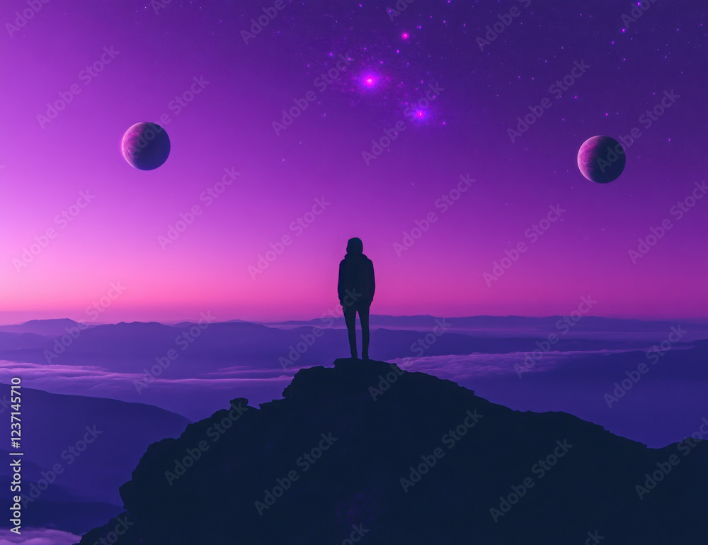 Celestial Stargazing Man Observing Planetary Alignment Under Starry ...