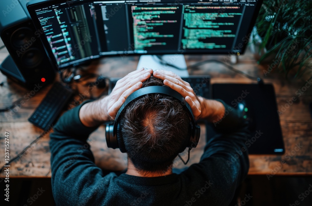 Photo Stock Overwhelmed Programmer: A Portrait of Stress and ...