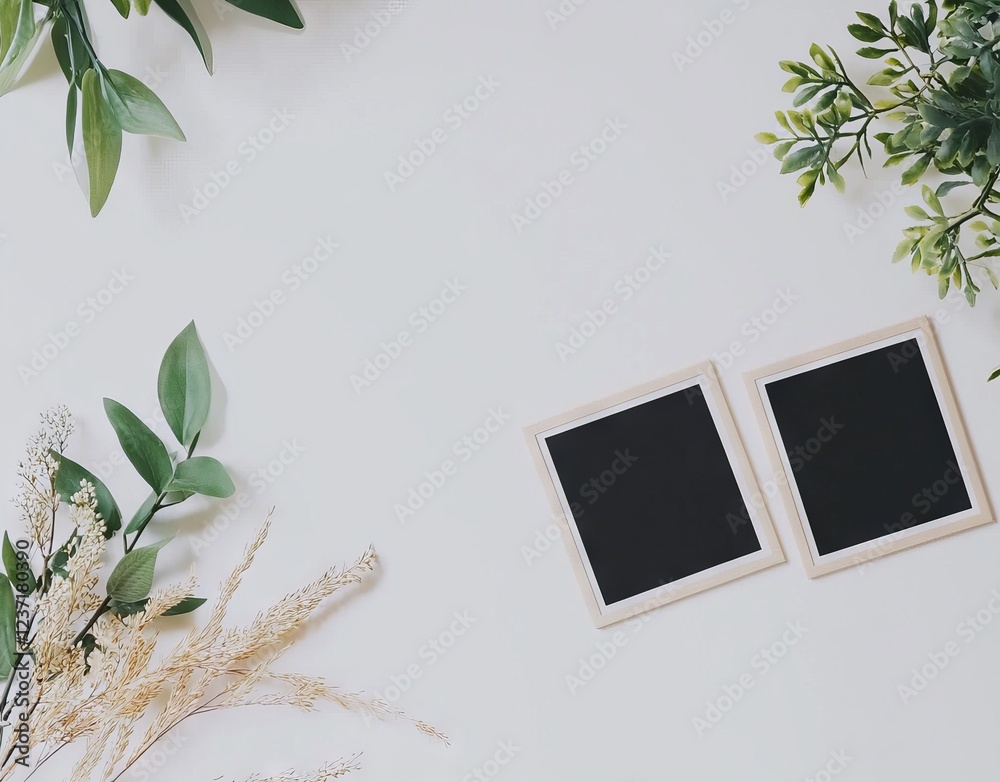 Two polaroid photo frames adorned with tape strips on a transparent ...