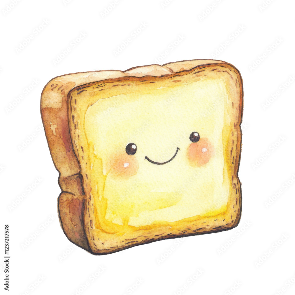 Cute smiling toast character with blushing cheeks and toasted bread ...
