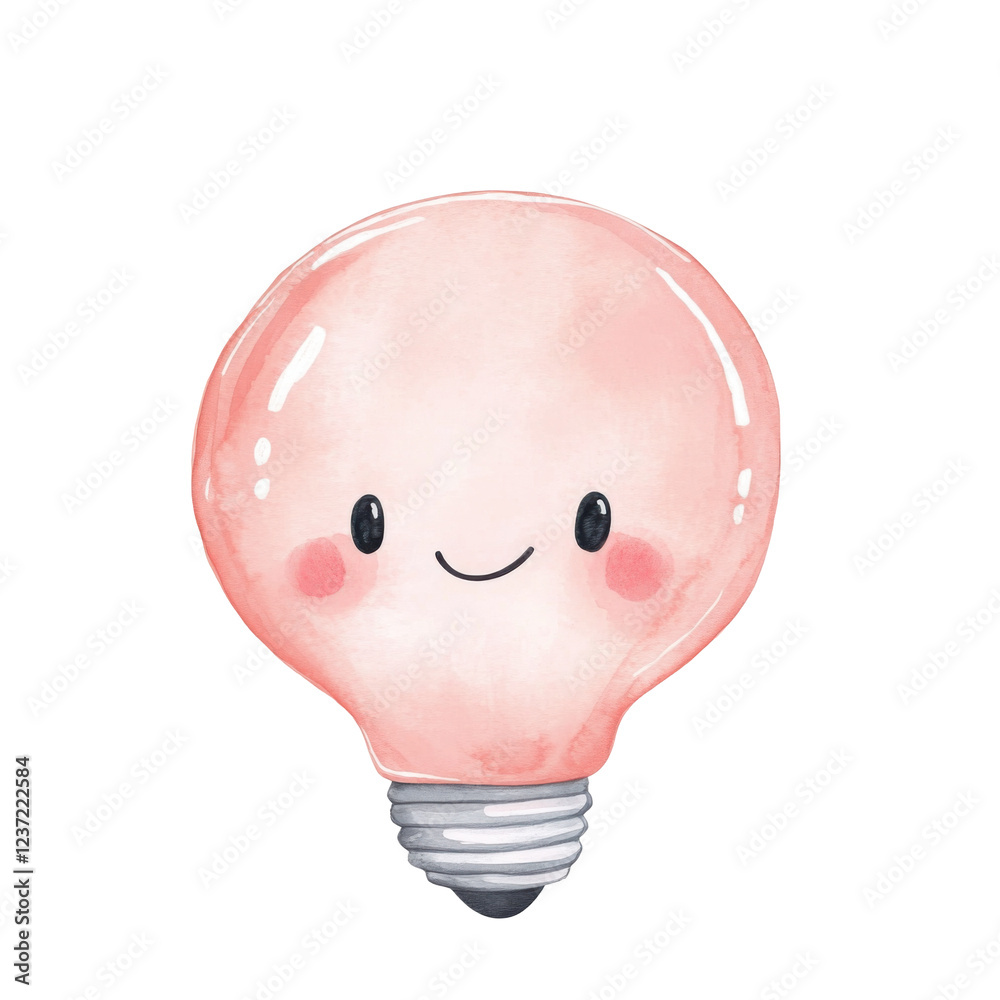 Cute smiling cartoon light bulb with rosy cheeks and a happy face ...