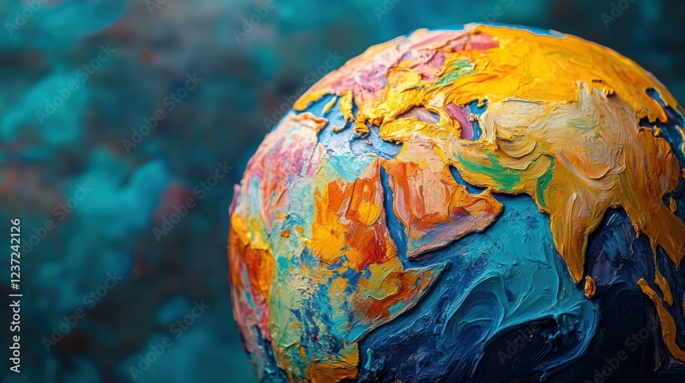 Colorful textured earth model depicting continents with vibrant paint ...
