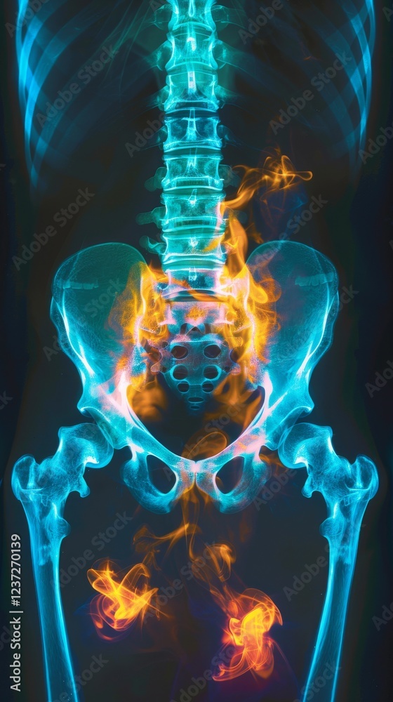 Neon-Colored X-Ray Scan of Human Pelvis Revealing Detailed Anatomy in ...