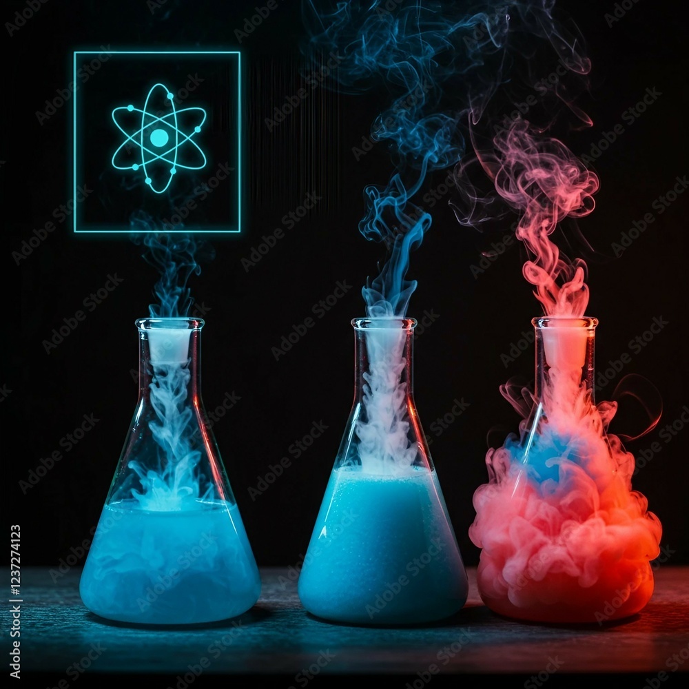 Chemical reaction. Science and chemistry digital illustration ...