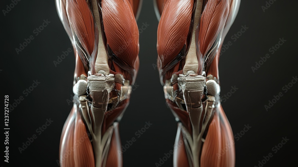 3D illustration of human knees with muscles and ligaments Anatomy of ...