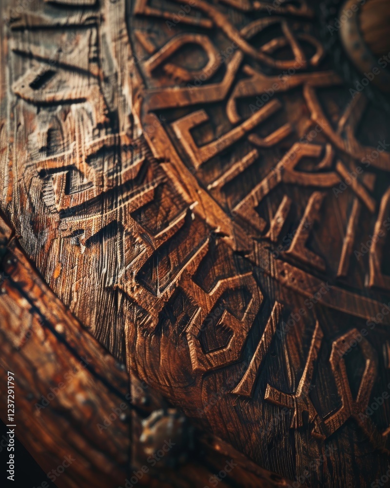 Ancient Viking Runes Carved Close-Up on a Mysterious Surface Reflecting ...