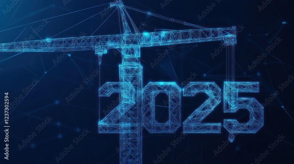 Construction crane lifts the year 2025 into the future Stock ...