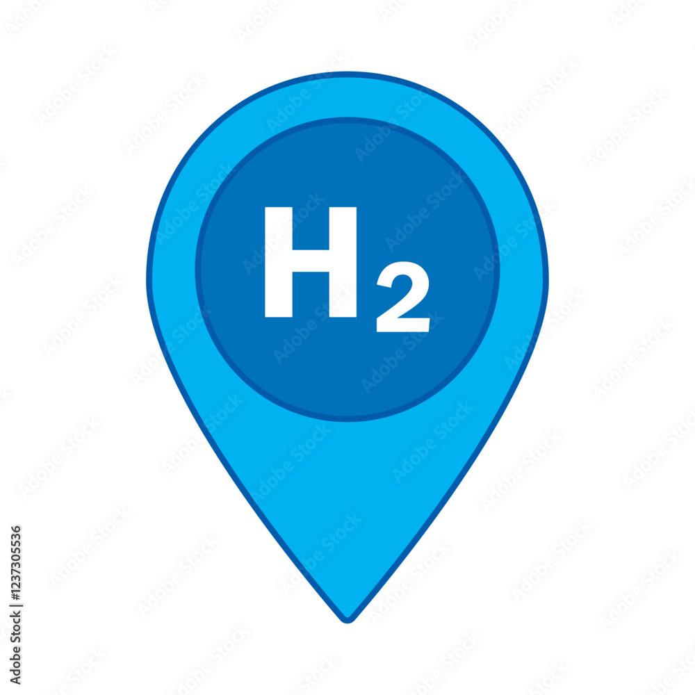 Hydrogen icon symbol with pin marker. Blue hydrogen sign. H2 symbol ...