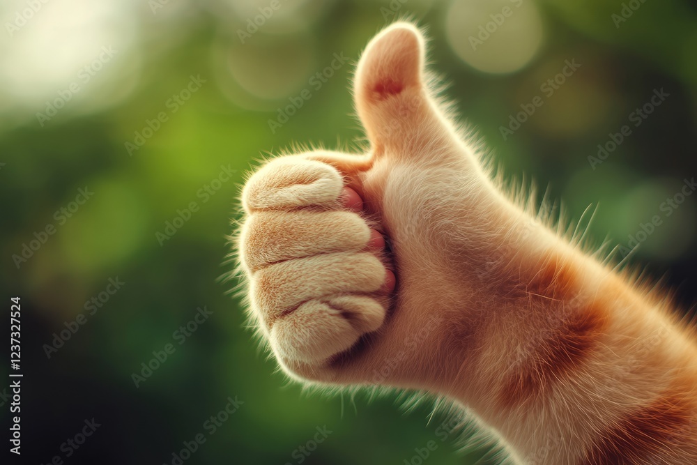 Cat showing thumbs up approval, symbol of honesty and trust check sign ...
