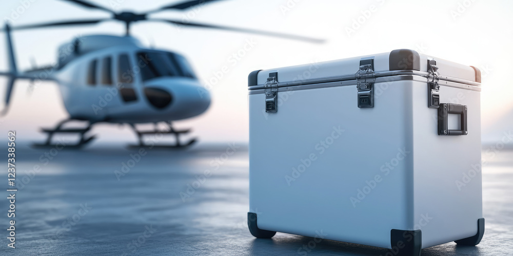 Medical cooler box for organ transport on the background of a medical ...