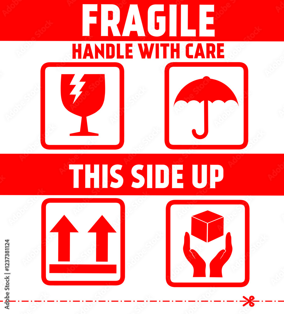 Set of Vector Icons for Fragile Packages, Logistics and Shipping Labels. Fragile Package Concept ...