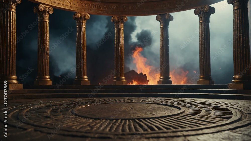 aesthetic ancient greek themed podium on hell background Stock ...