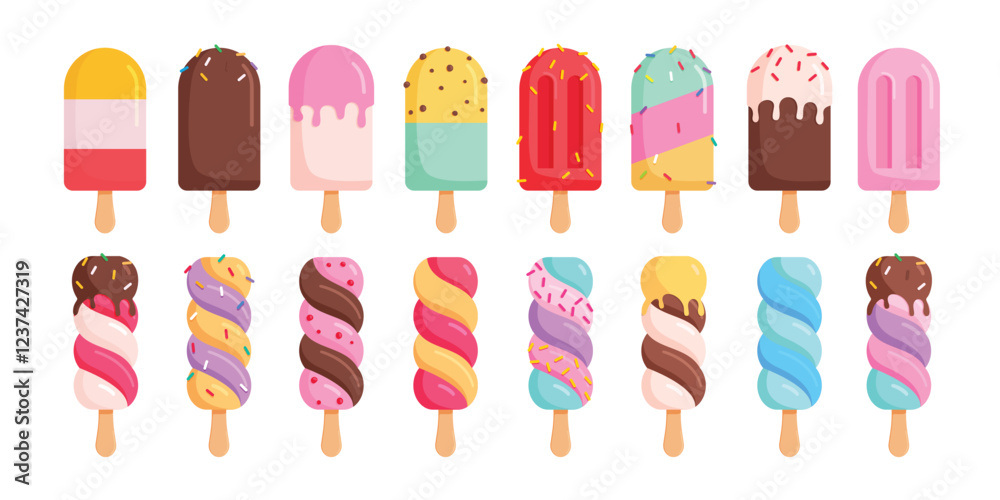 Popsicle icon clipart set. Summer popsicle clip art for tropical season ...