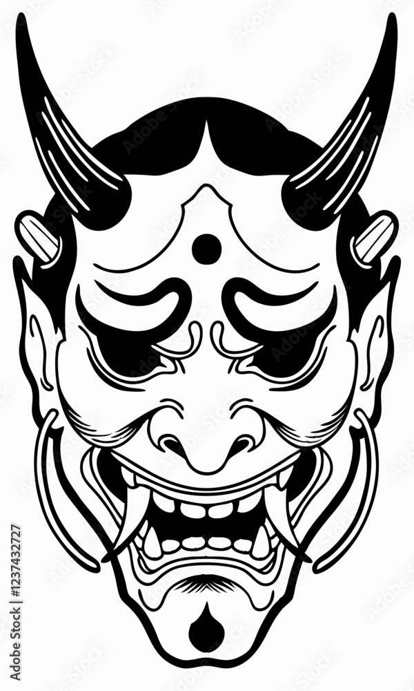 Intricate Japanese Oni Mask Illustration, Traditional Demon Mask with ...