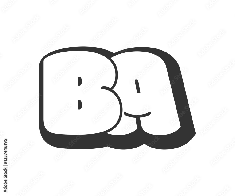 BA logo, bubble comic lettering, rounded in graffiti style black and ...