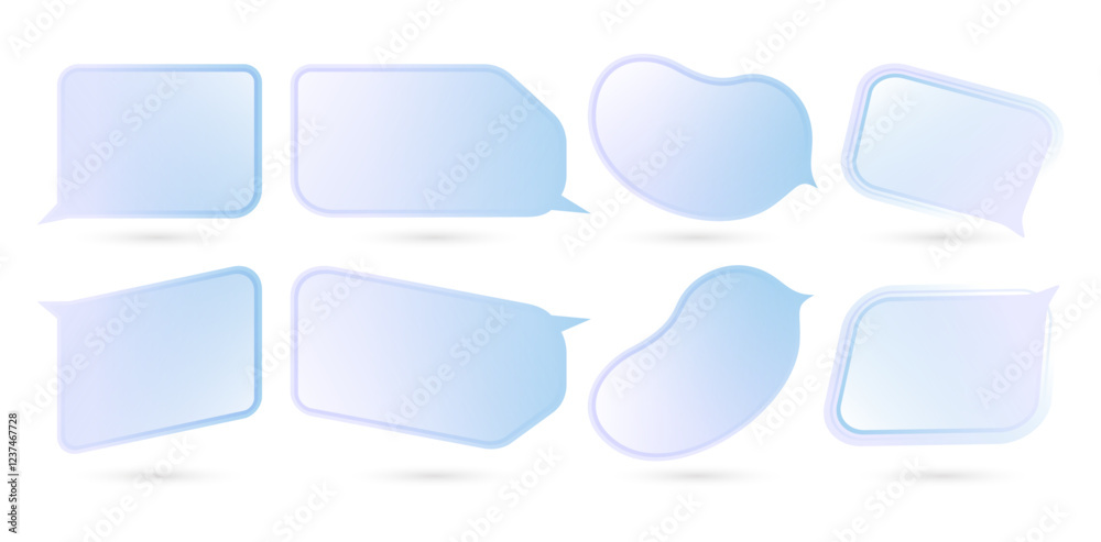 Set of eight blue pink speech bubbles talking chat apps isolated on ...