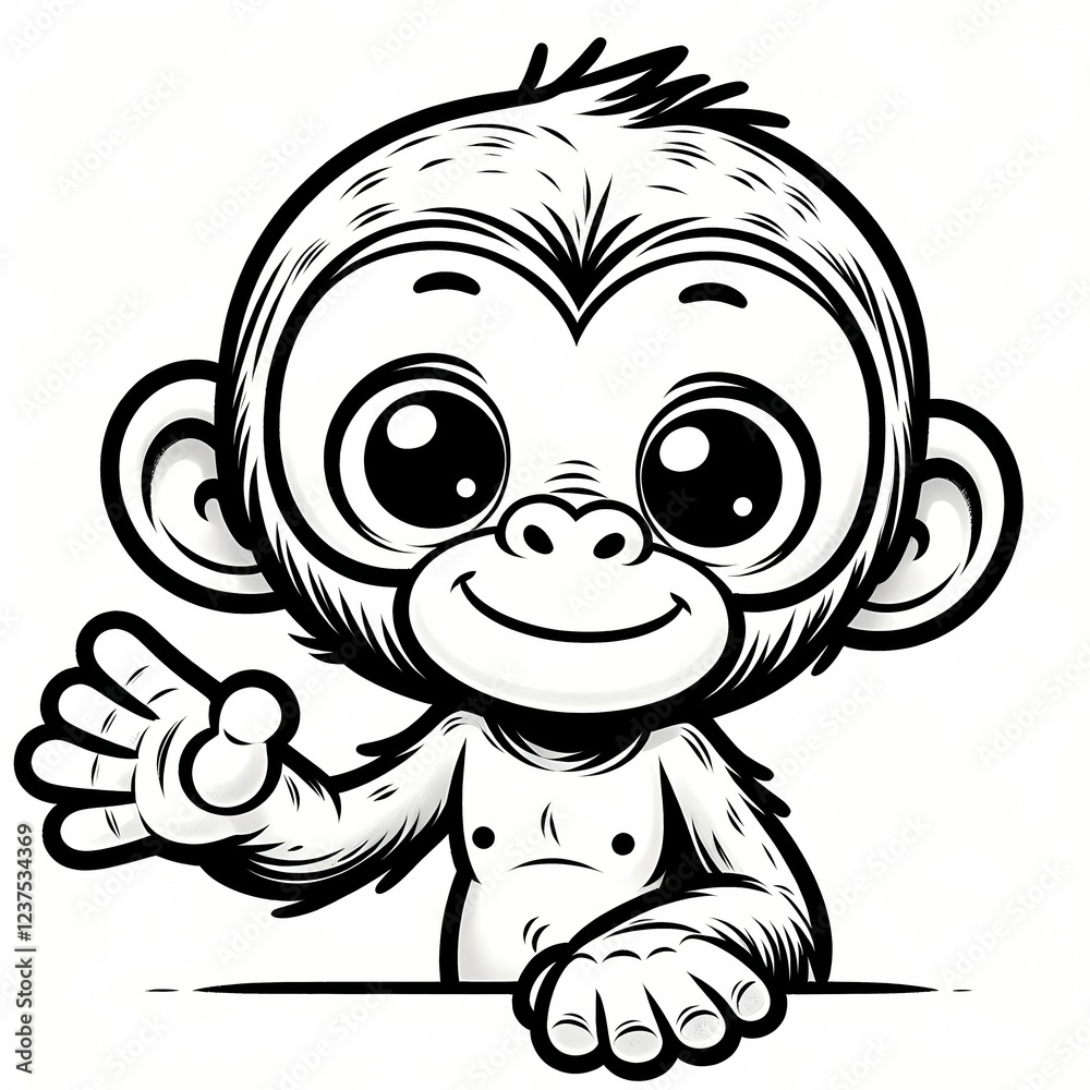 Cute ape sketch with round face and expressive eyes for children's ...