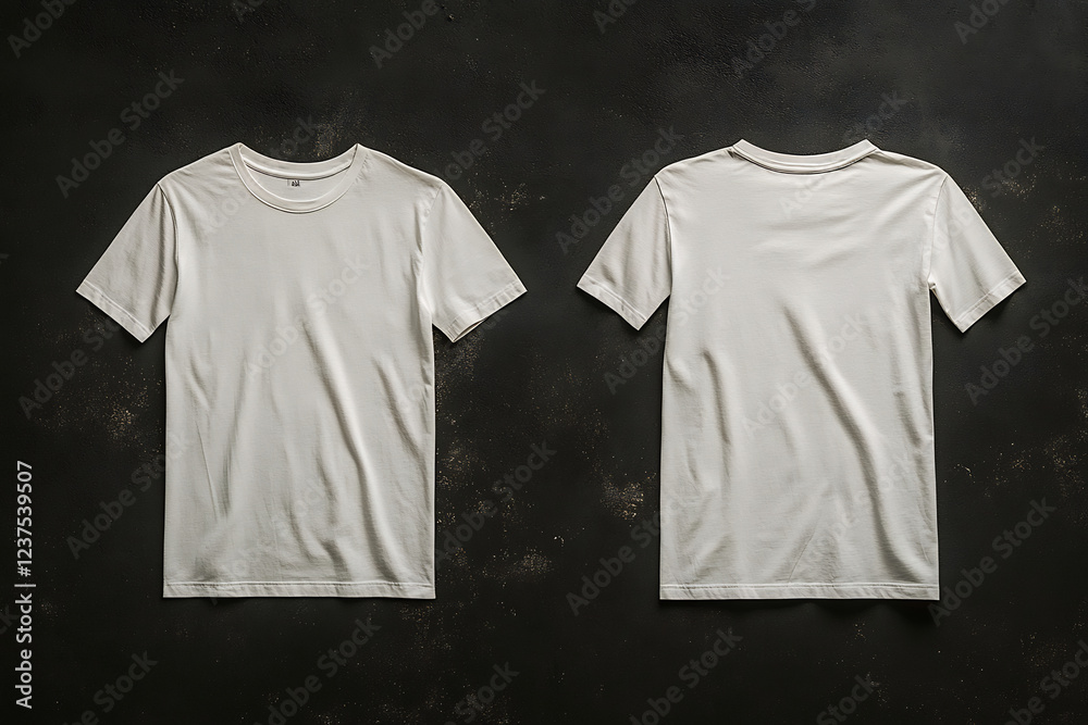 Realistic white T-shirt mockup featuring front and back views on a dark ...