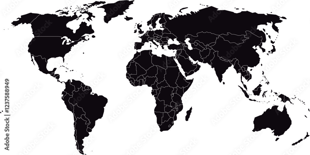 Complete map design with all countries with black background and white ...