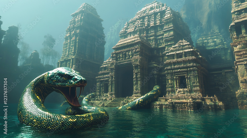 Image of Nagaloka, the ancient Indian city of snakes underwater as ...