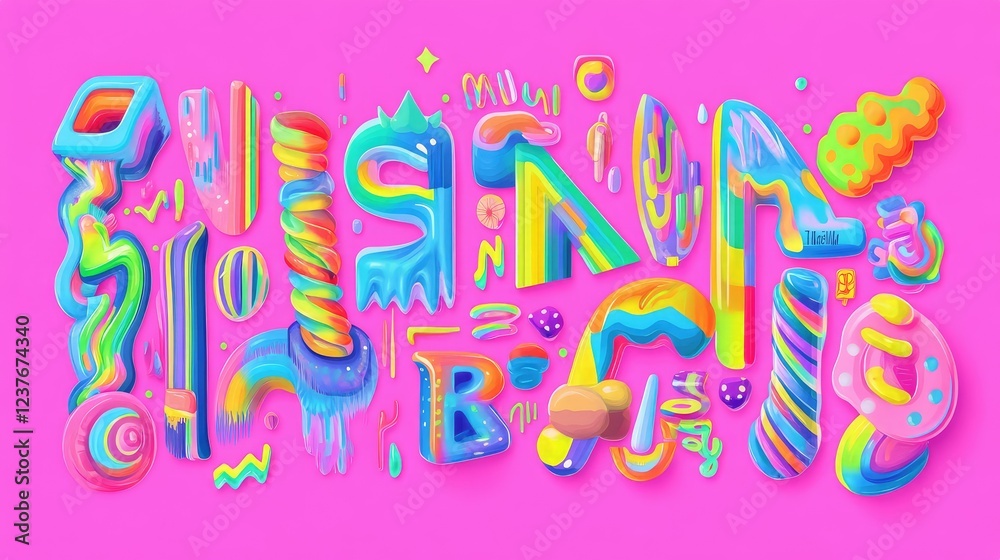 Playful sticker designs with motivational words in vibrant neon and ...