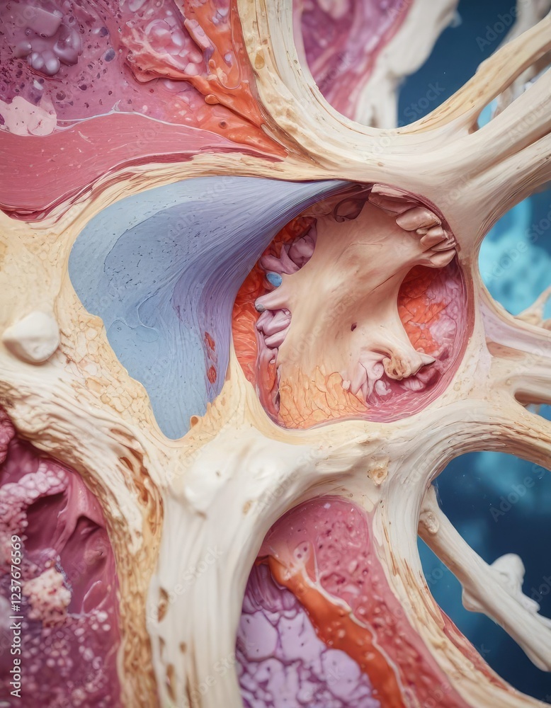 Histological image of osteoporotic bone tissue, bone density loss, bone ...