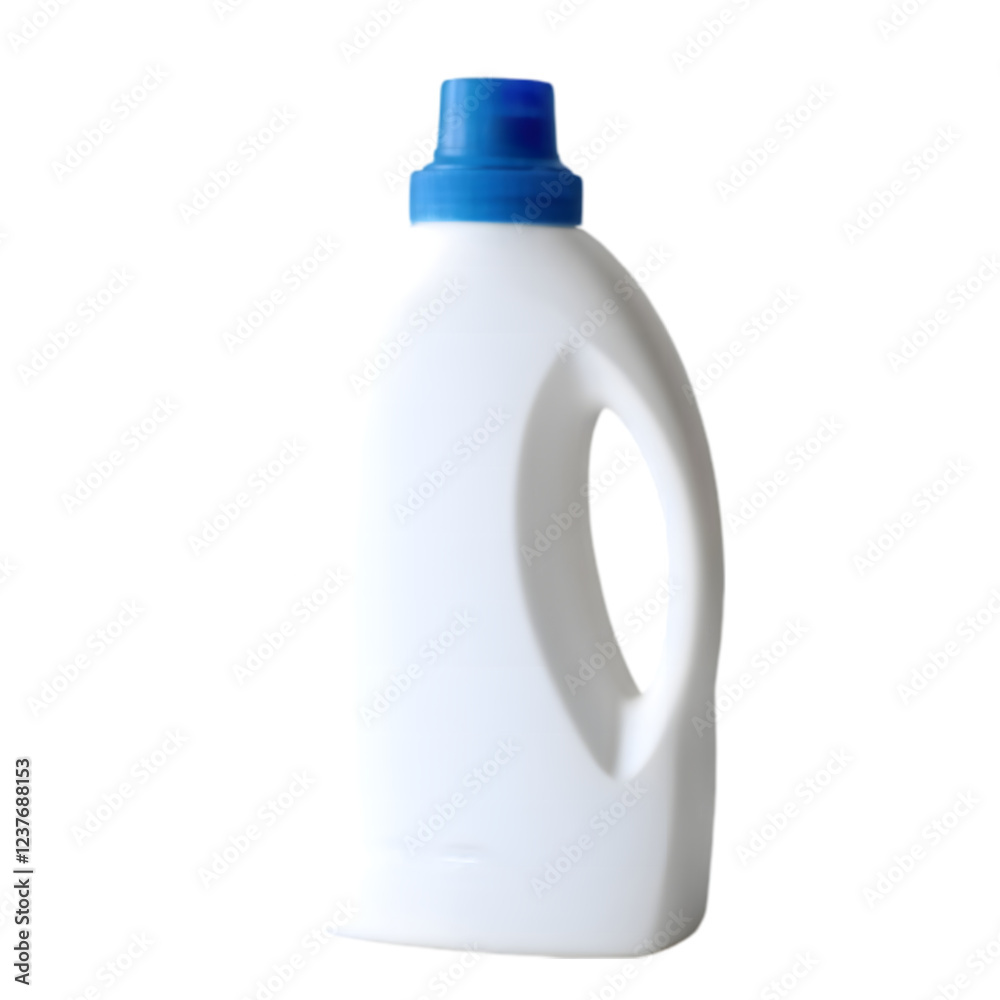 White plastic detergent bottle with a blue cap. The bottle has a built ...